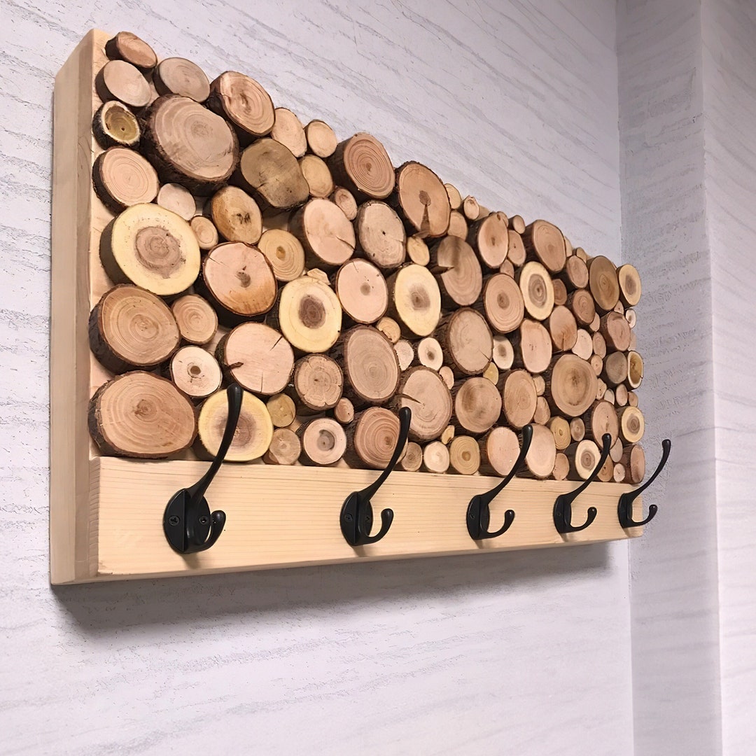Handmade Wood Slice Utility Box Cover With Black Hooks - Etsy