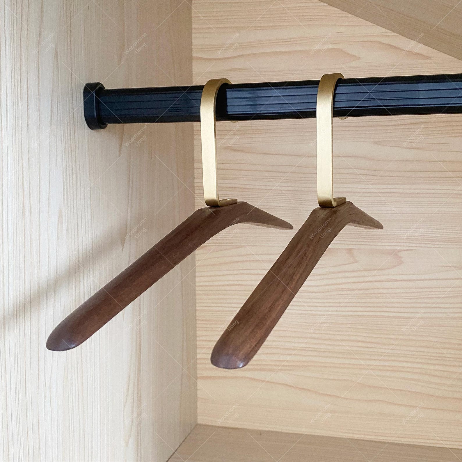 Walnut Wood Hangers,natural Wooden Hanger With Brass Hook , Curved ...