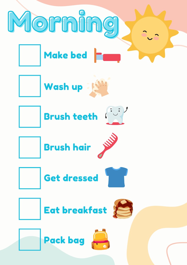 Kids Morning & Evening Routine Chart Instant PDF Download - Etsy