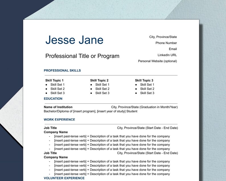 Minimal Resume Template for University Students, College Students, and ...