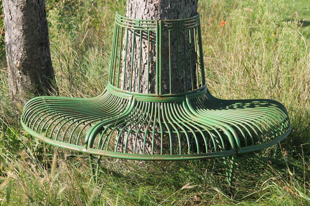 Metal Antique Green Half Round Tree Bench - Etsy