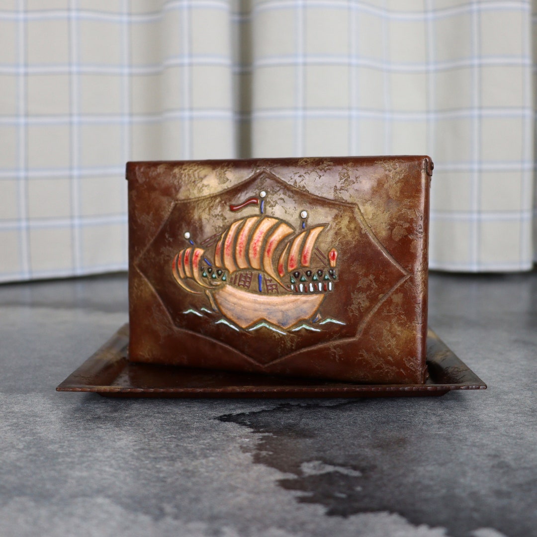 Vintage Japanese Metal Box Tray With Lid Ando Shippo Ship Ocean Gift - Etsy