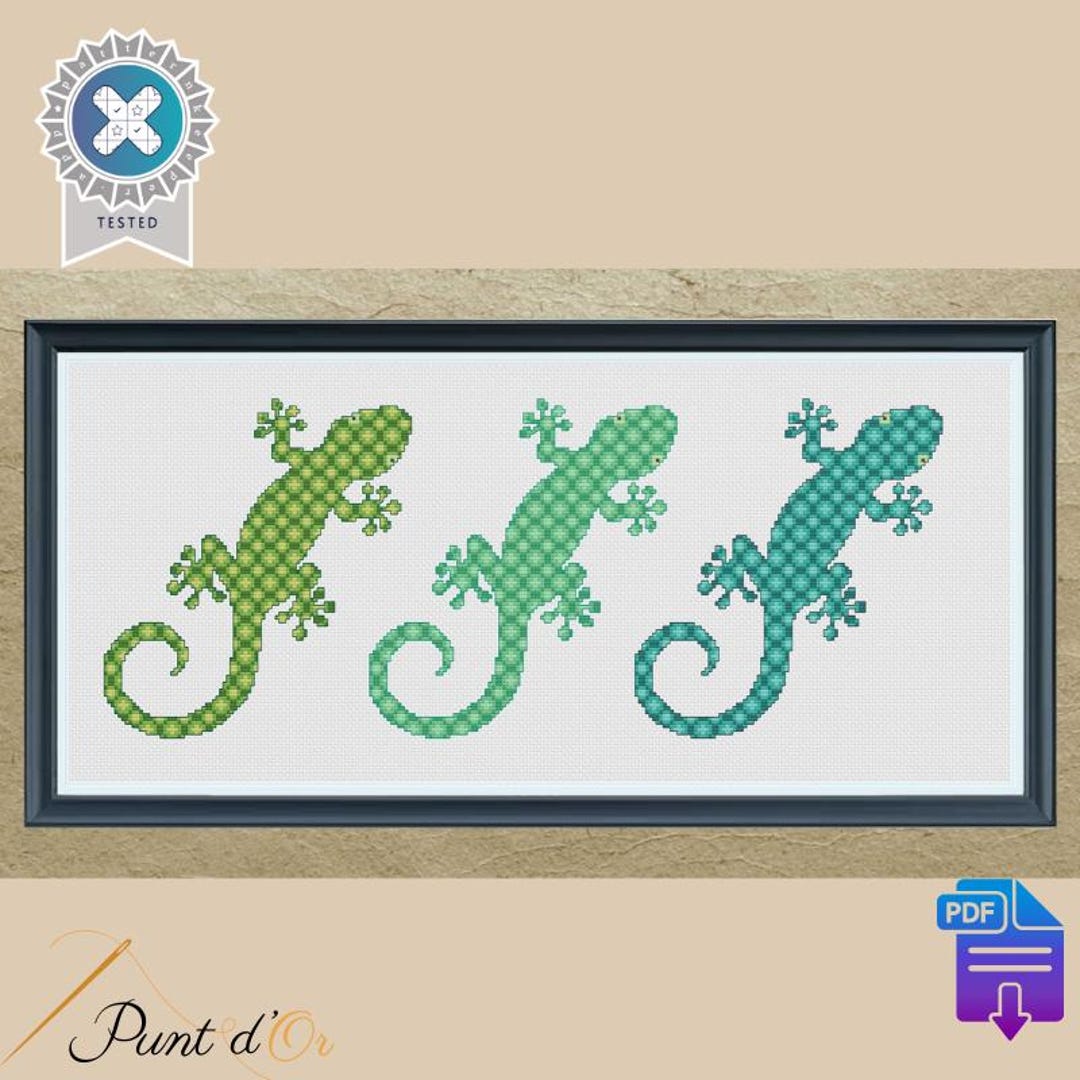 3 Geometric Lizards - Cross Stitch Pattern - Instant Download PDF ...