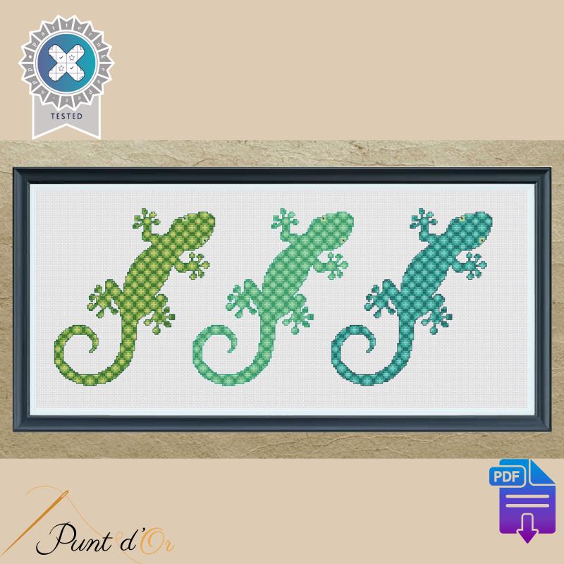 3 Geometric Lizards - Cross Stitch Pattern - Instant Download PDF ...