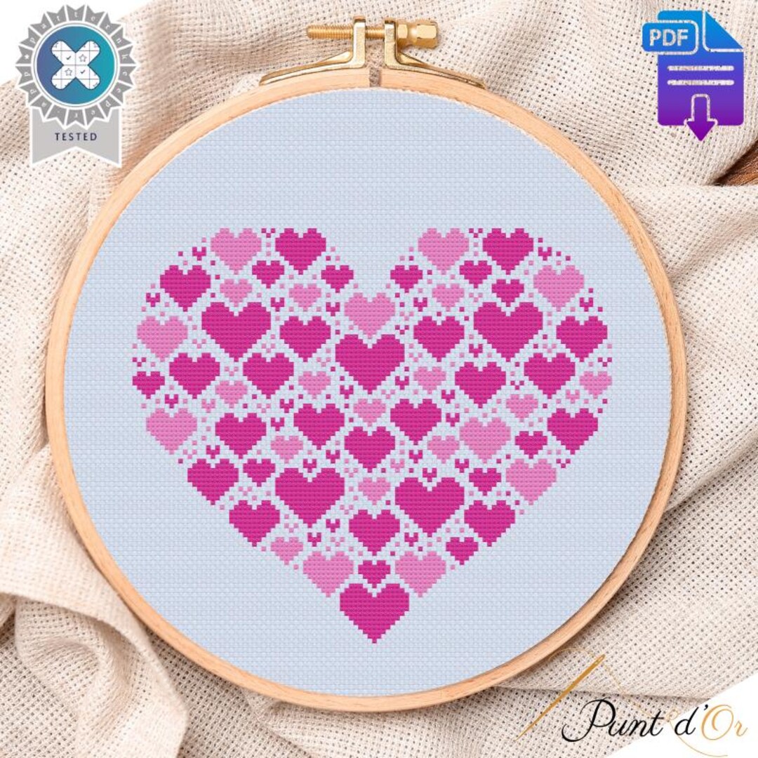 Pink Heart - Cross Stitch Pattern - Instant Download PDF - Pattern ...