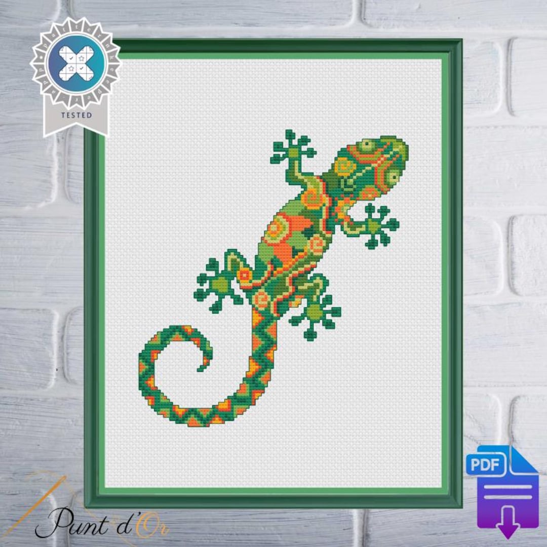 Mandala Lizard Green Orange - Cross Stitch Pattern - Instant Download ...