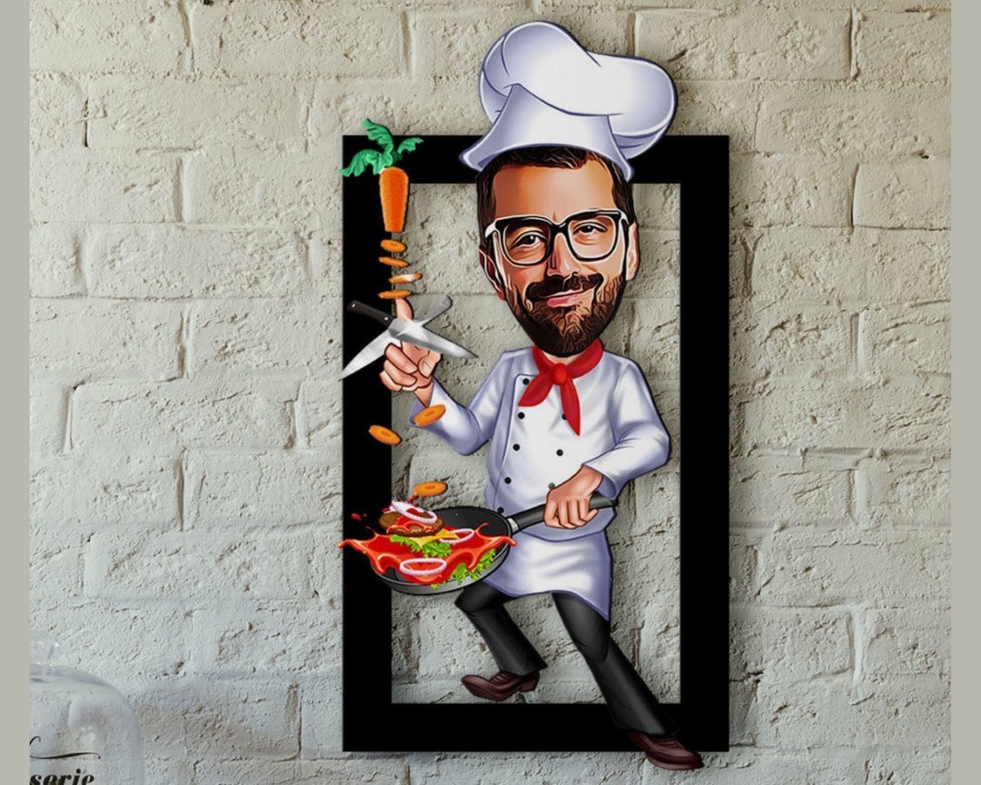 Custom Kitchen Chef Caricature Frame for Him Man | Kitchen Chef Gift ...