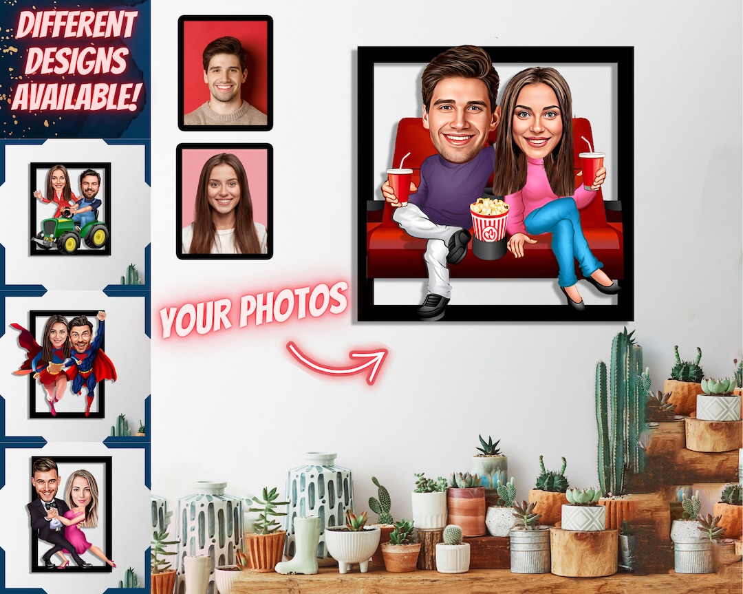 Custom Couple Cartoon Portrait Frame, Anniversary Gift - Etsy