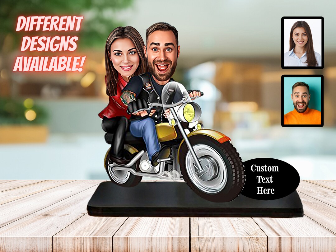 Couple Biker Photo Gift Custom Figurine Happy Anniversary Motorcycle ...