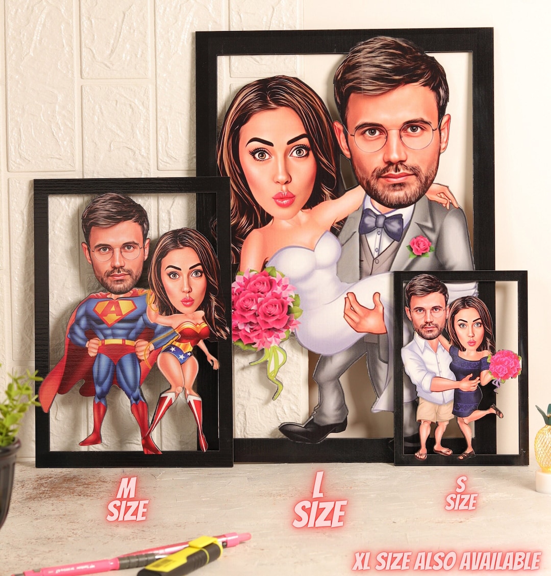 Custom Couple Caricature Frame, Couple Anniversary Photo Gift ...
