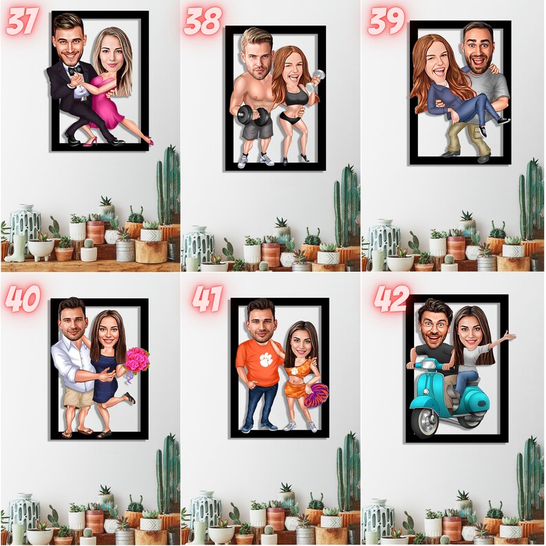 Custom Couple Cartoon Portrait Frame, Anniversary Gift - Etsy