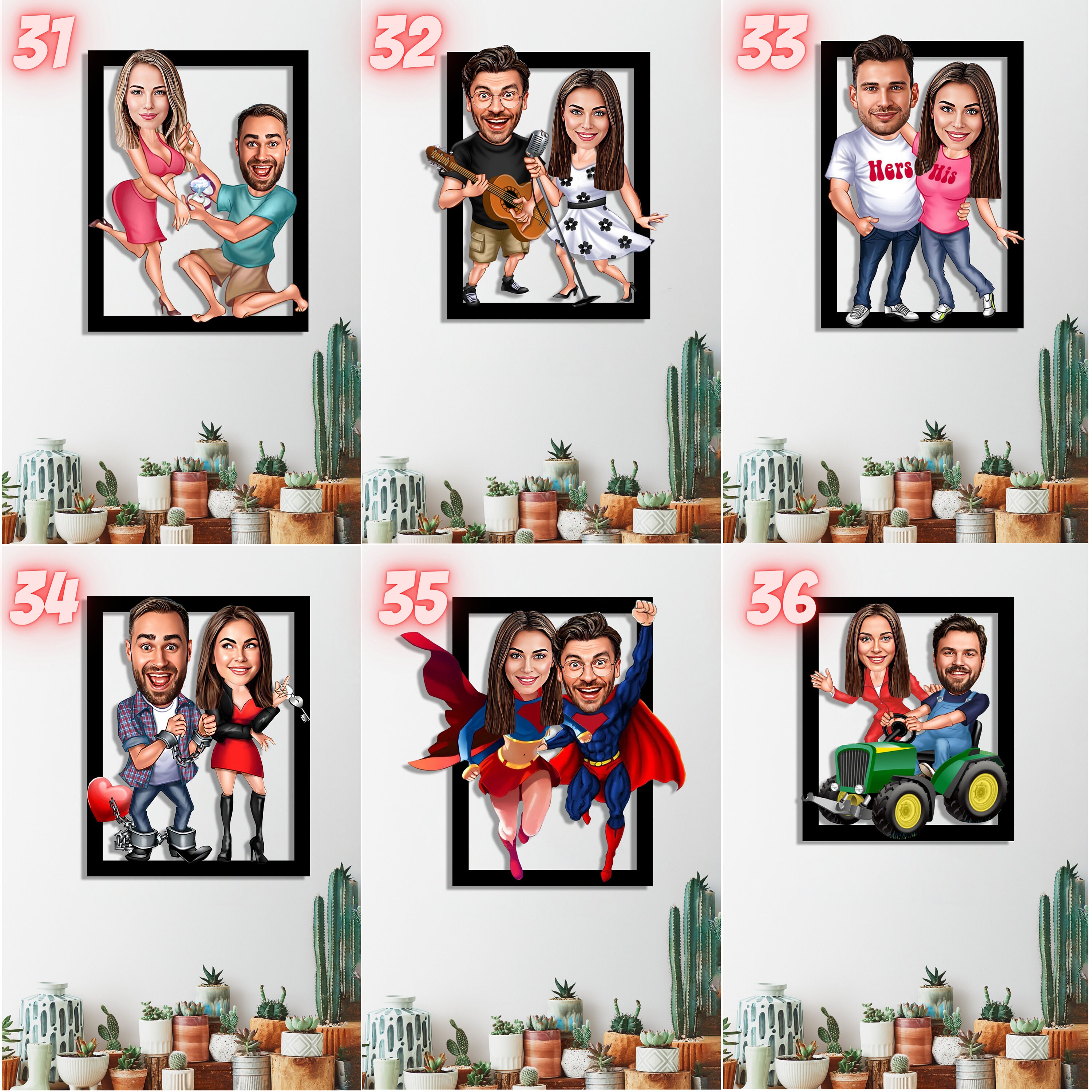 Custom Couple Cartoon Portrait Frame, Anniversary Gift - Etsy