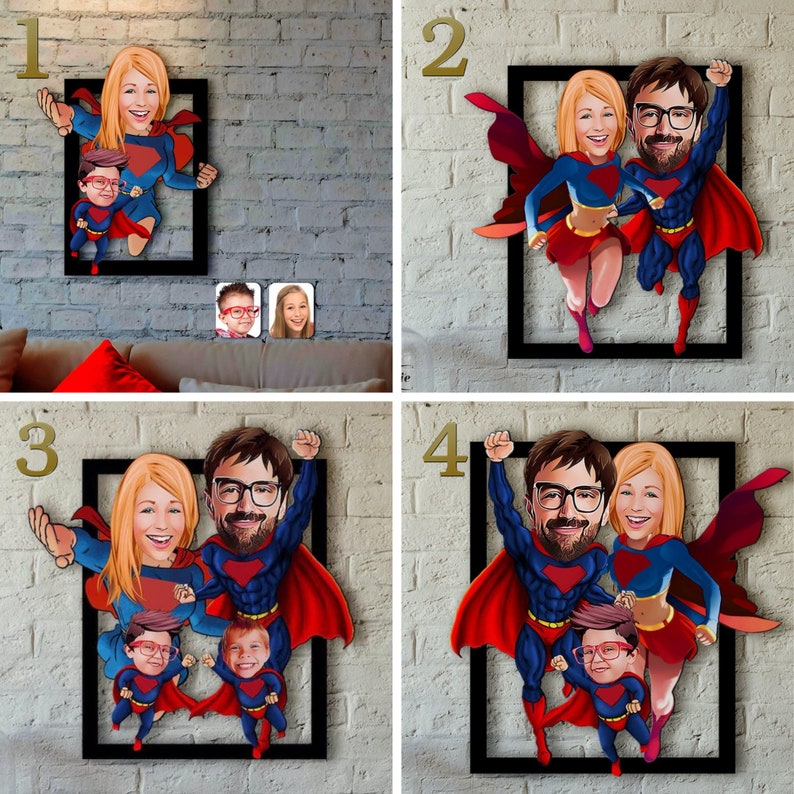 Superhero Family Caricature, Personalized Hero Parents Portrait, Custom ...