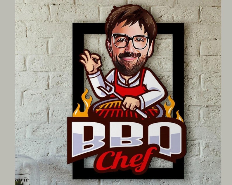 Custom BBQ Chef Caricature, Personalized Grill Cartoon Portrait on ...
