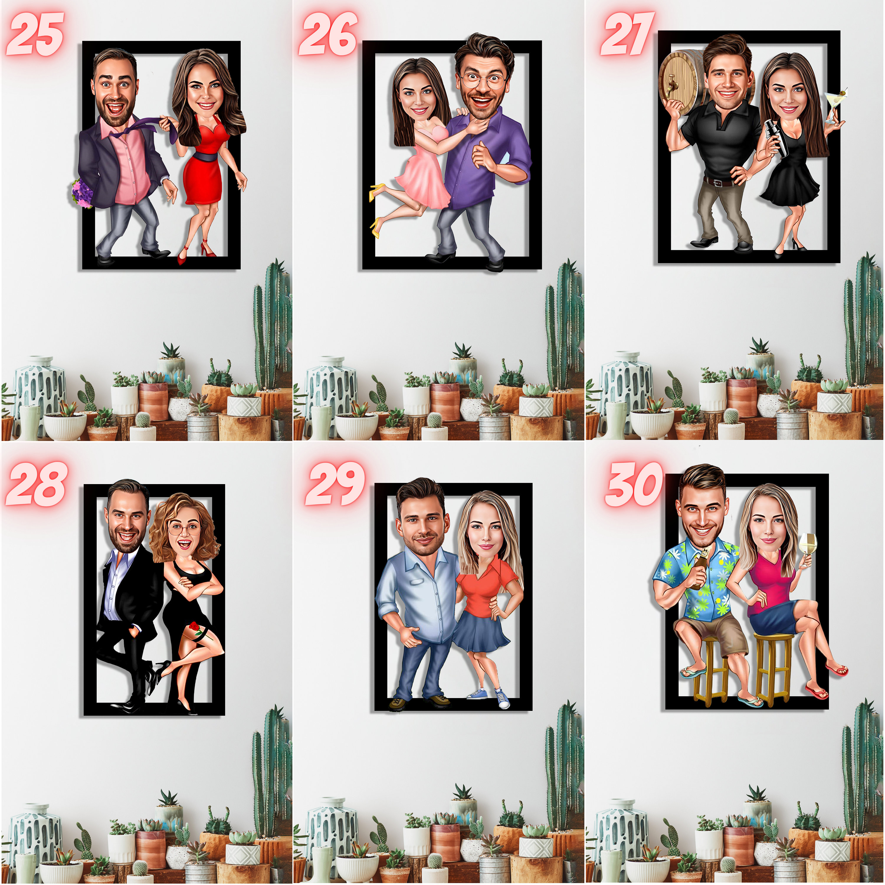 Custom Couple Cartoon Portrait Frame, Anniversary Gift - Etsy