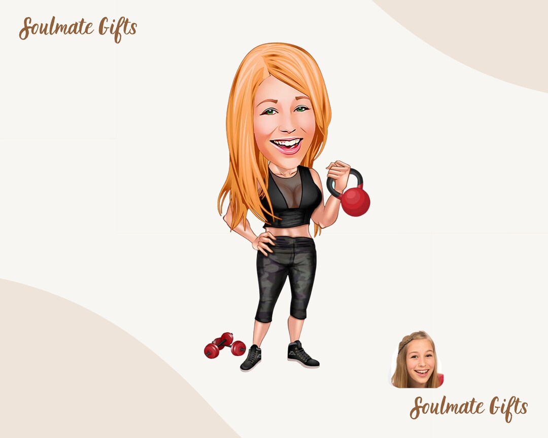 Digital Fit Girl Caricature for Her, Sports Woman Caricature, Fitness ...