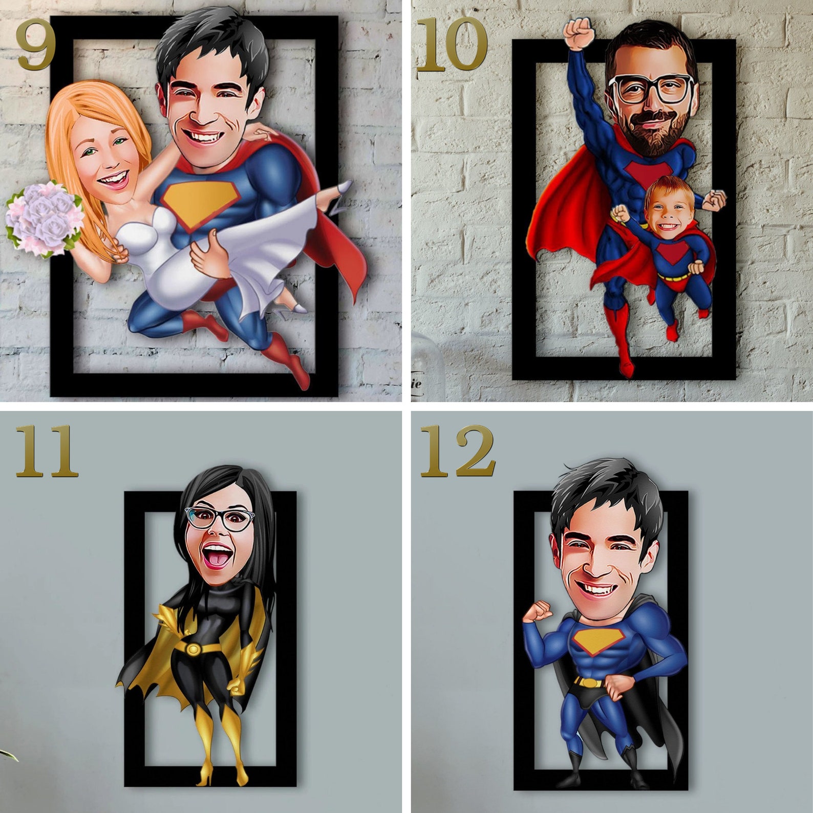 Custom Superhero Family Caricature Frame, Family Portrait Frame ...
