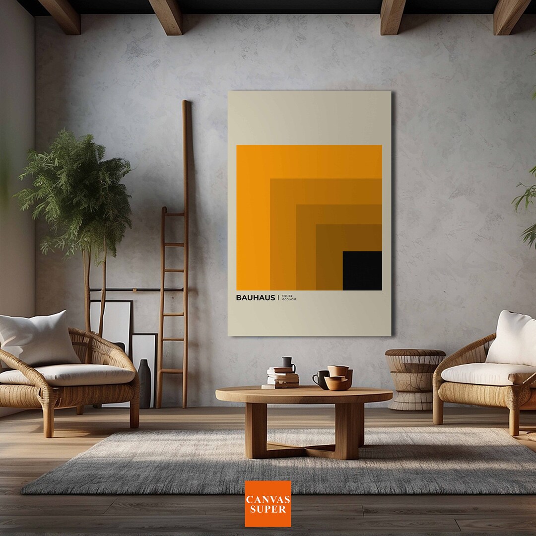 Bauhaus Yellow Wall Art Canvas, Mid Century Modern Art, Exhibition ...