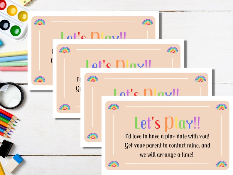 Orange Pastel Rainbow Play Date Cards Digital Download | Play ...