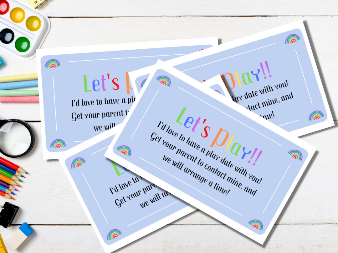 Pastel Blue Rainbow Play Date Cards Digital Download | Play Invitations ...