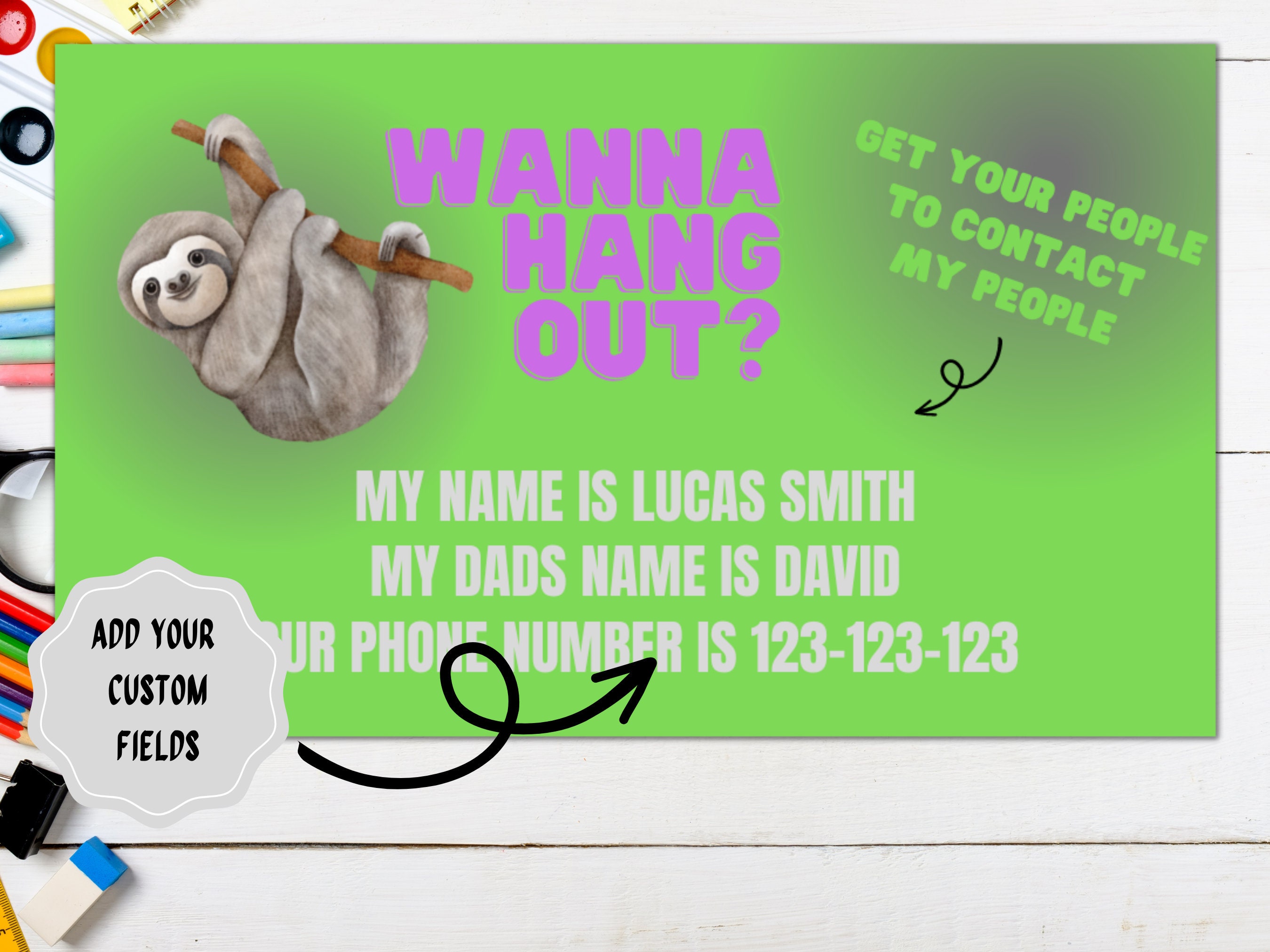 Customised Sloth Play Date Cards Digital Download, Play Invitations ...