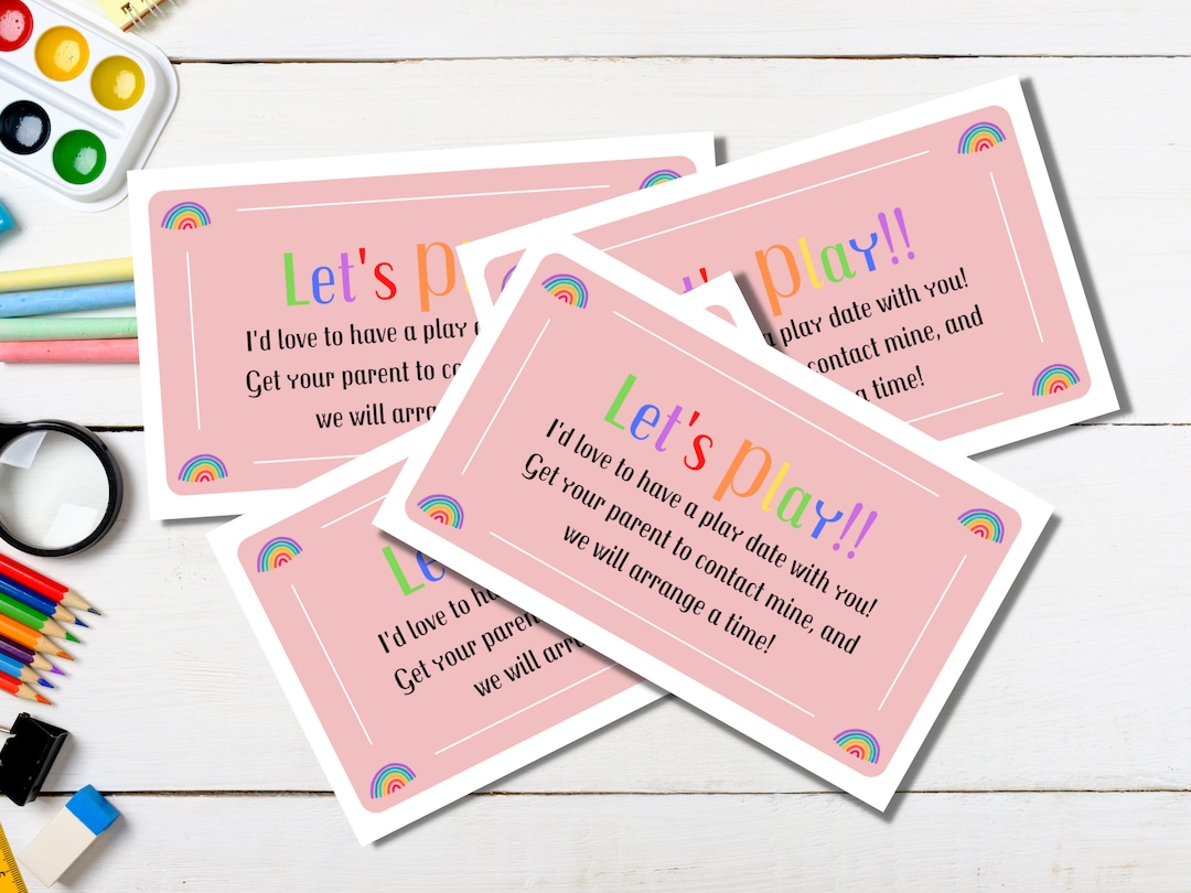 Red Pastel Rainbow Play Date Cards Digital Download | Play Invitations ...