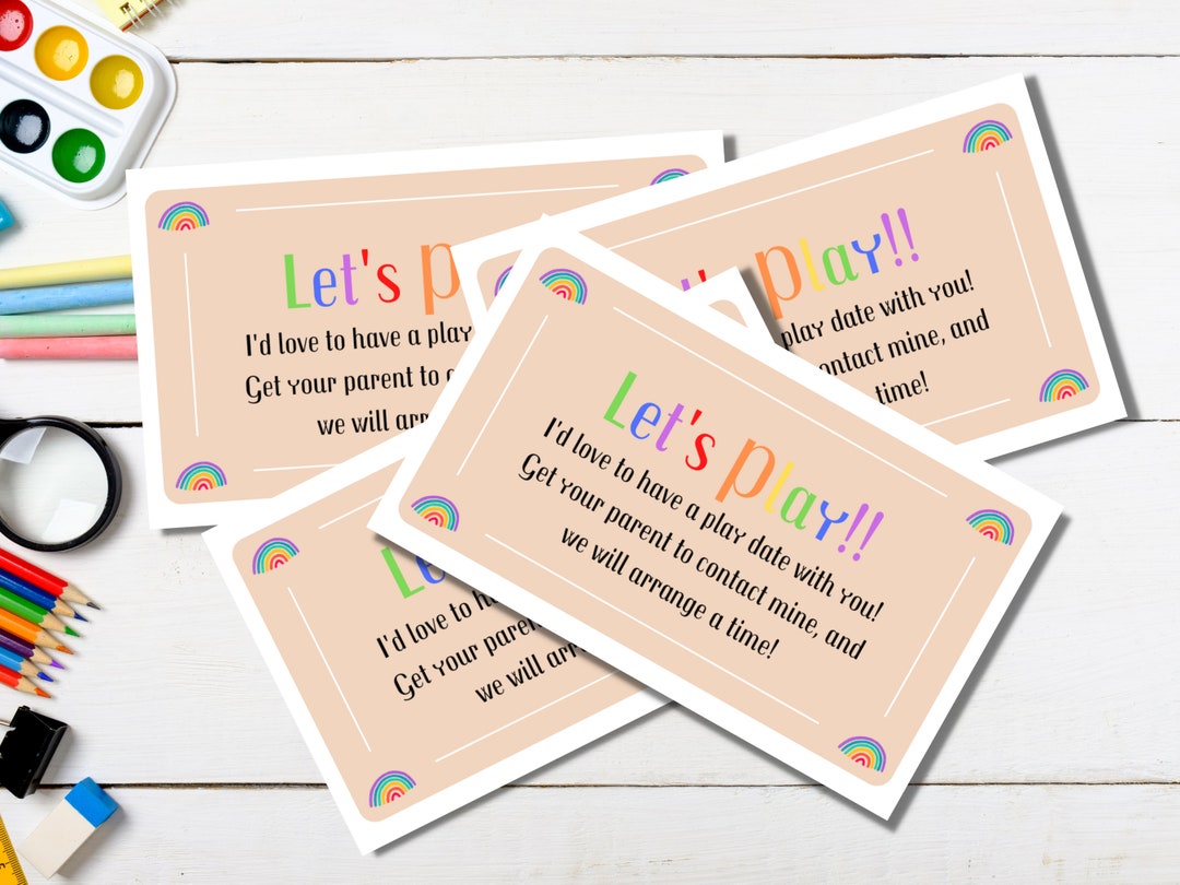 Orange Pastel Rainbow Play Date Cards Digital Download | Play ...