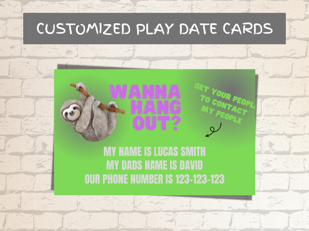 Customised Sloth Play Date Cards Digital Download, Play Invitations ...