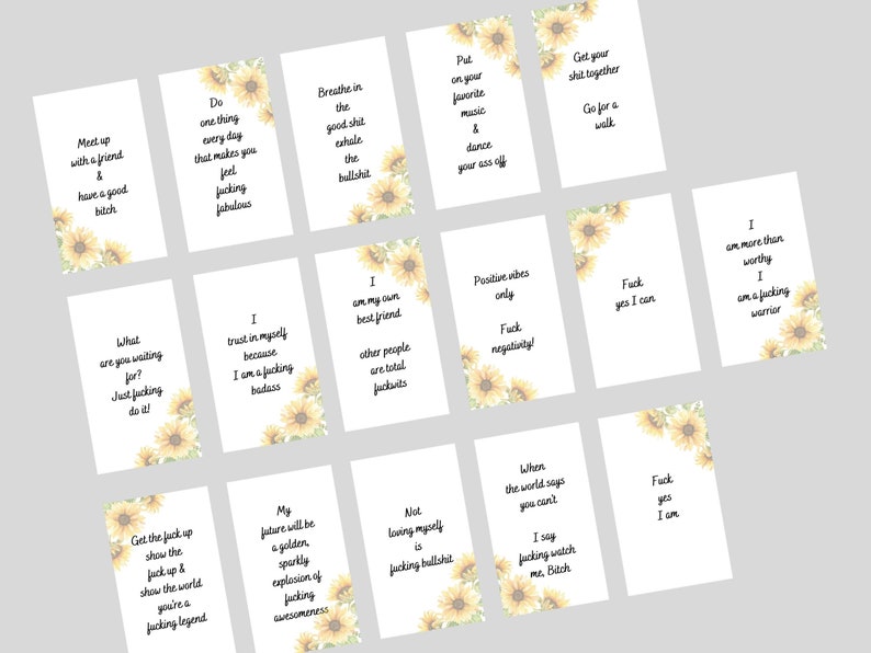 Sweary Affirmation Cards - Sunflower Edition, Daily Affirmations, Funny ...