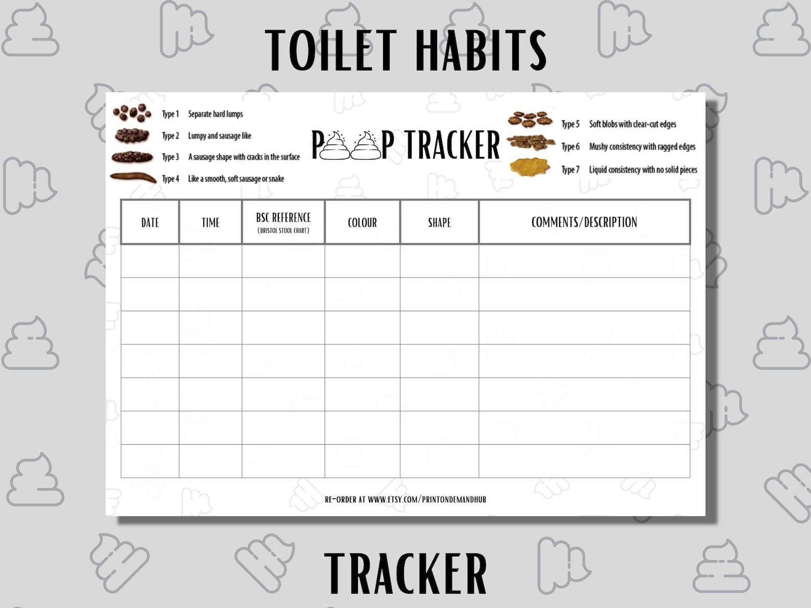 Poop Tracker | Toilet Habits Tracker | Toileting Record | Colonoscopy ...