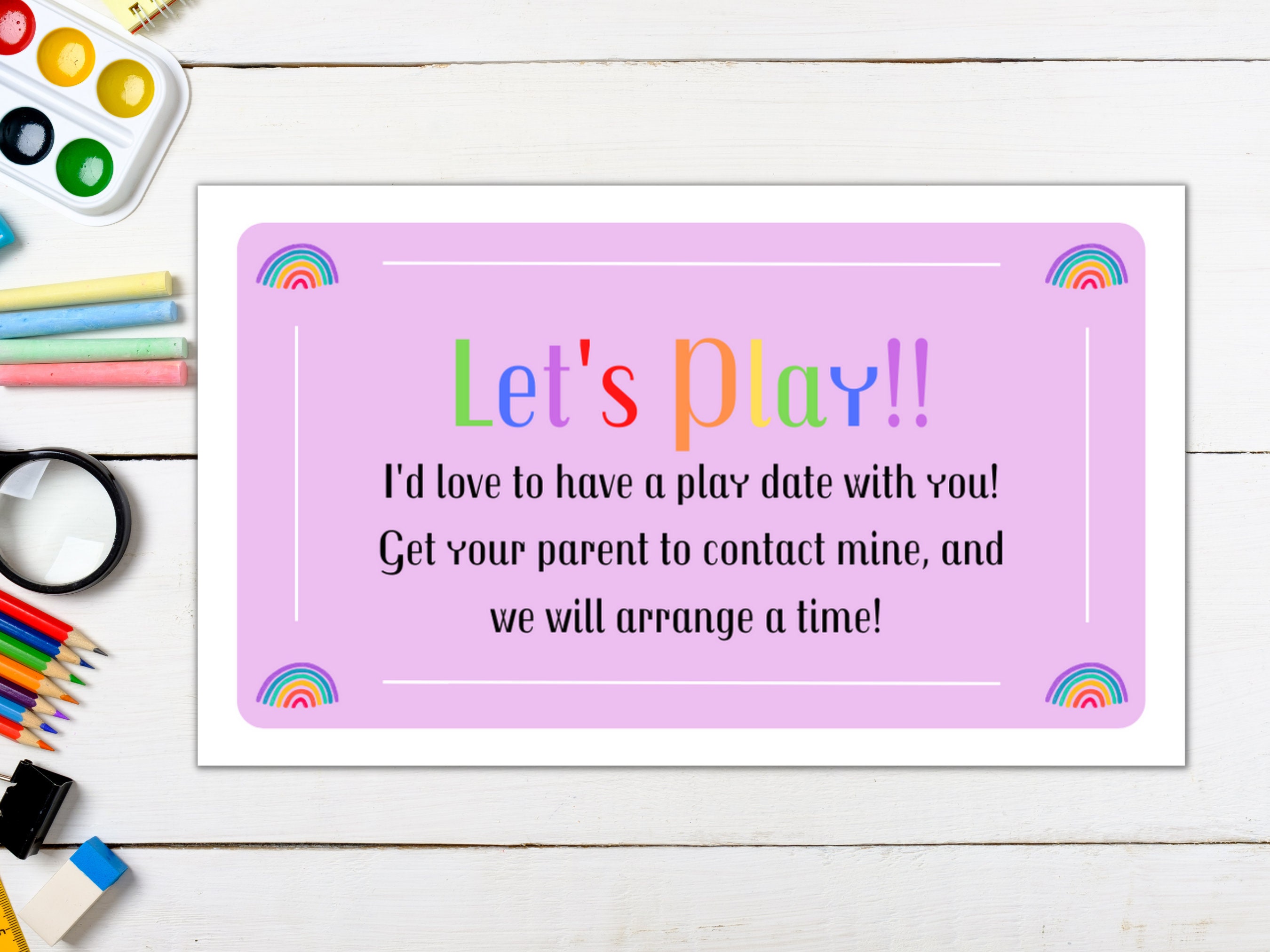 Purple Pastel Rainbow Play Date Cards Digital Download | Play ...