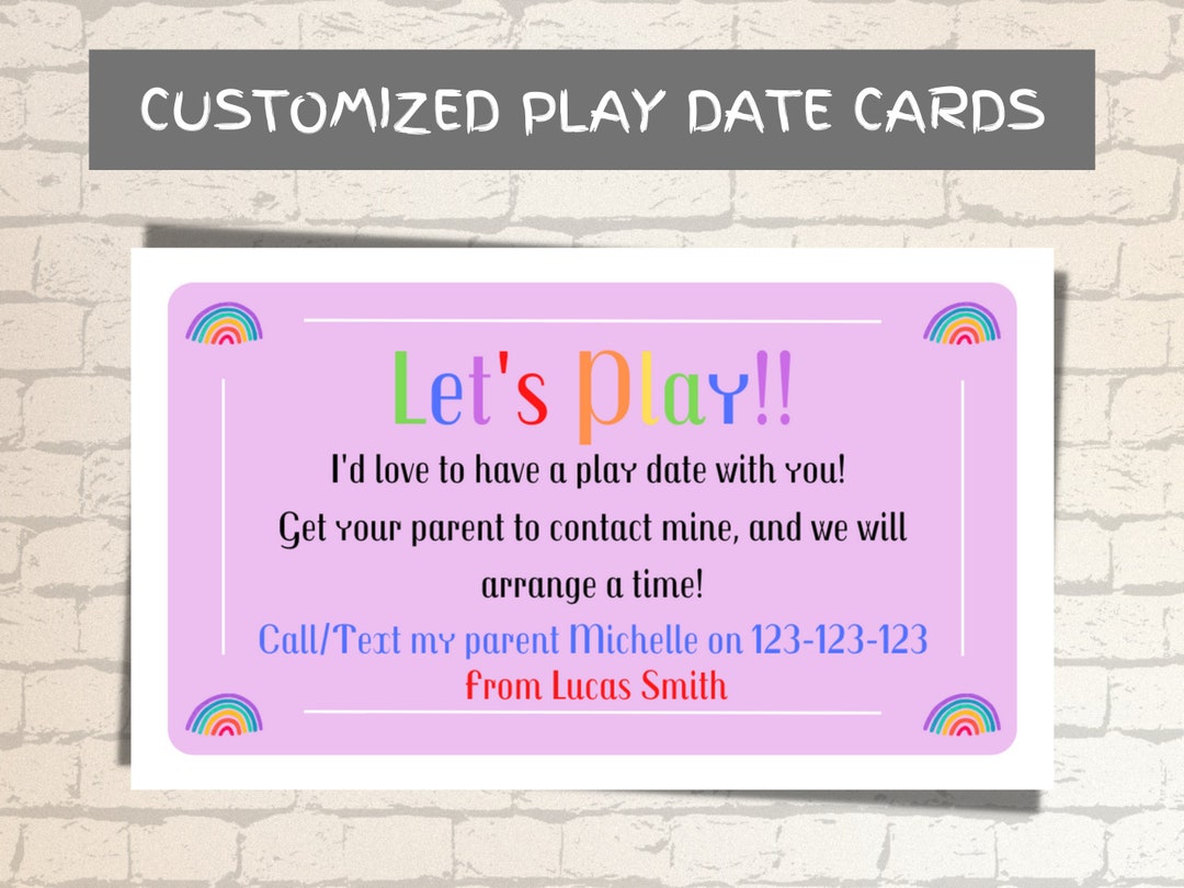 Customised Rainbow Pastel Play Date Cards Digital Download, Play ...