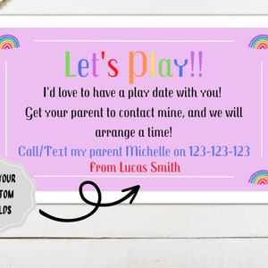 Customised Rainbow Pastel Play Date Cards Digital Download, Play ...