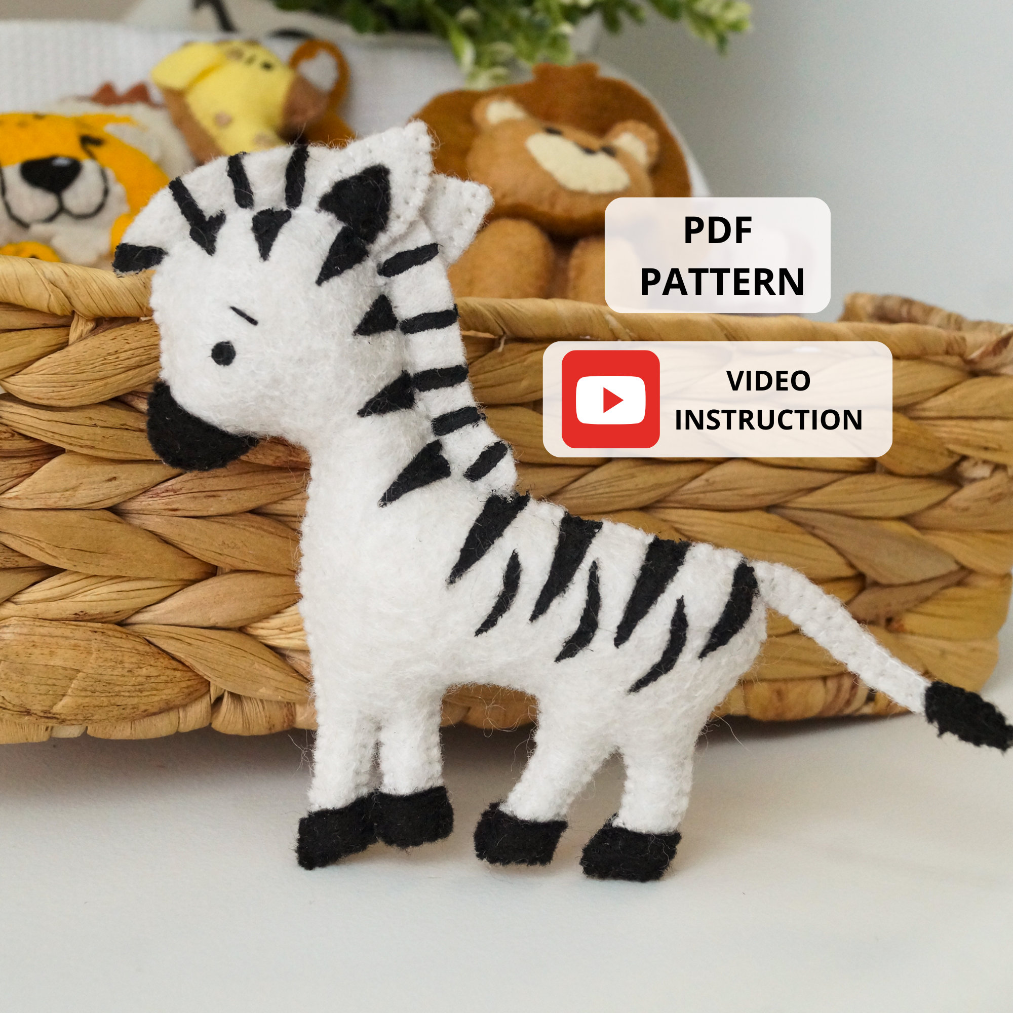 Felt Zebra Sewing Pattern PDF, Safari Felt Animals, Felt Toys, Stuffed ...