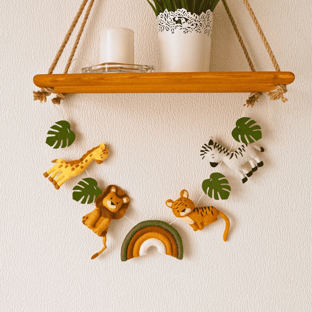 Safari Animals Felt Garland, Jungle Nursery Garland With Giraffe Lion ...
