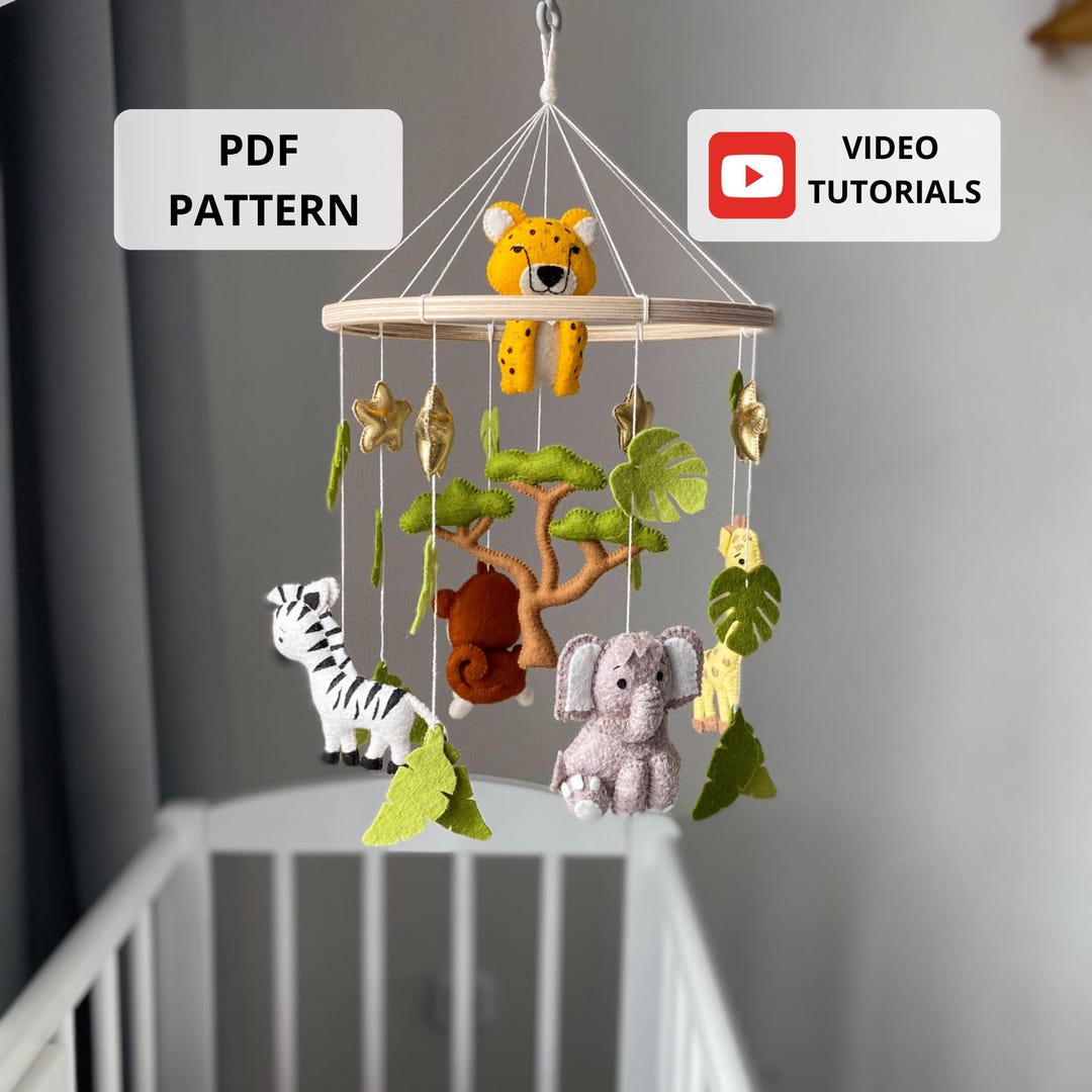 Safari Baby Mobile PDF Pattern, Jungle Baby Crib Mobile Sewing Tutorial ...
