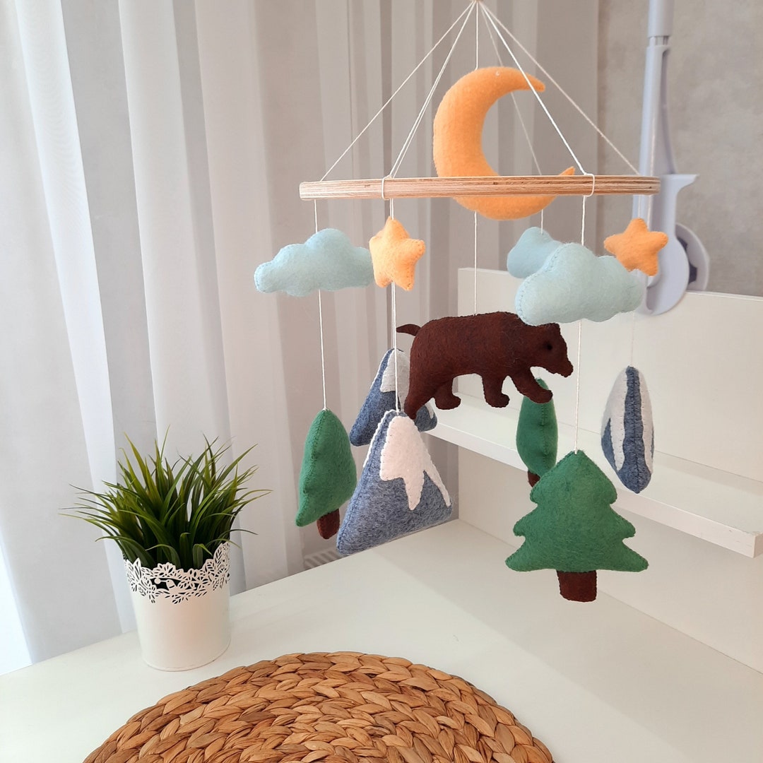 Woodland Baby Mobile With Teddy Bear, Forest Mobile Nursery, Neutral ...