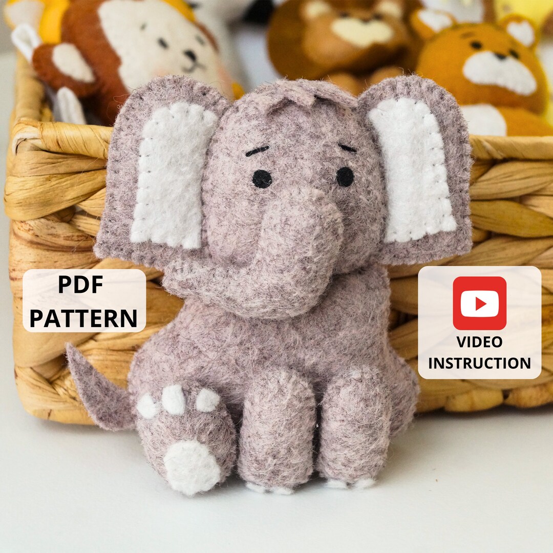 Felt Elephant Sewing Pattern PDF, Safari Felt Animals, Felt Toys ...