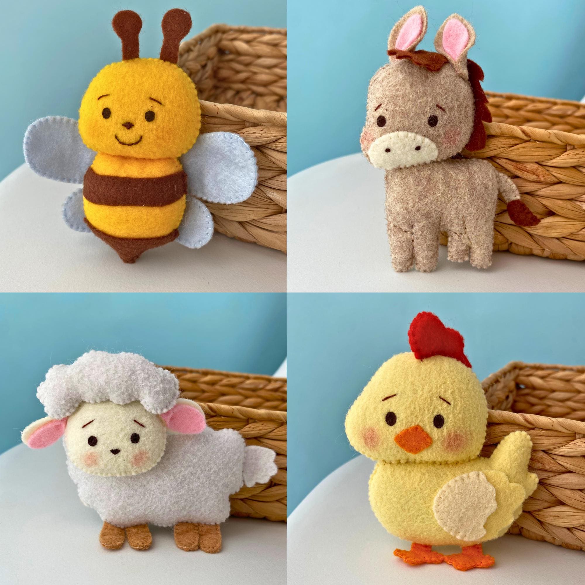 Set of 10 Felt Farm Animals Pattern, Felt Toys Pattern, Stuffed Animals ...