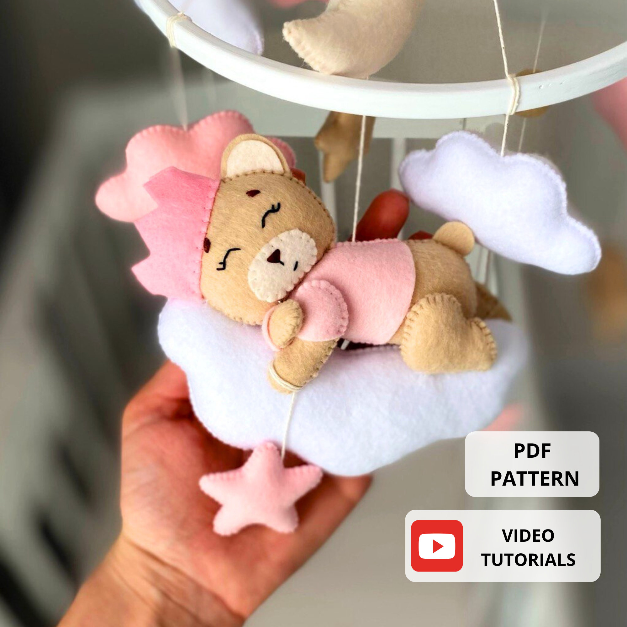 Baby Mobile Sewing Pattern PDF, Teddy Bear Pattern, Nursery Mobile DIY ...