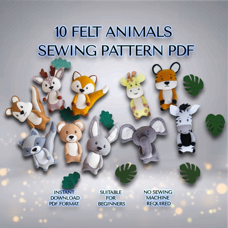 10 Felt Animals Sewing Pattern PDF - Woodland Felt Toys Pattern and ...