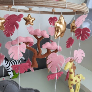 Safari Baby Mobile Pink for Girl, Jungle Baby Crib Mobile, Felt Mobile ...