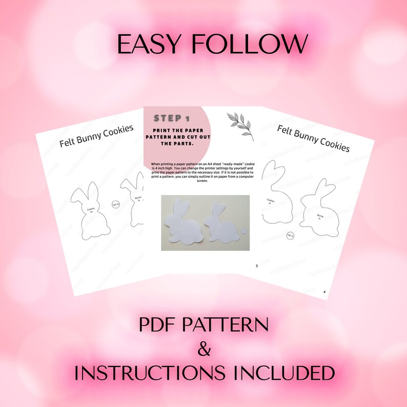 2 Easter Bunnies Cookies Sewing Pattern, Easter Décor Felt Pattern PDF ...
