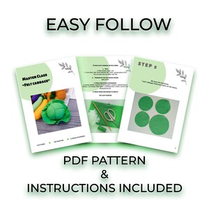 Felt Cabbage Pattern, Felt Food DIY, Pretend Play Food, Felt Vegetables ...