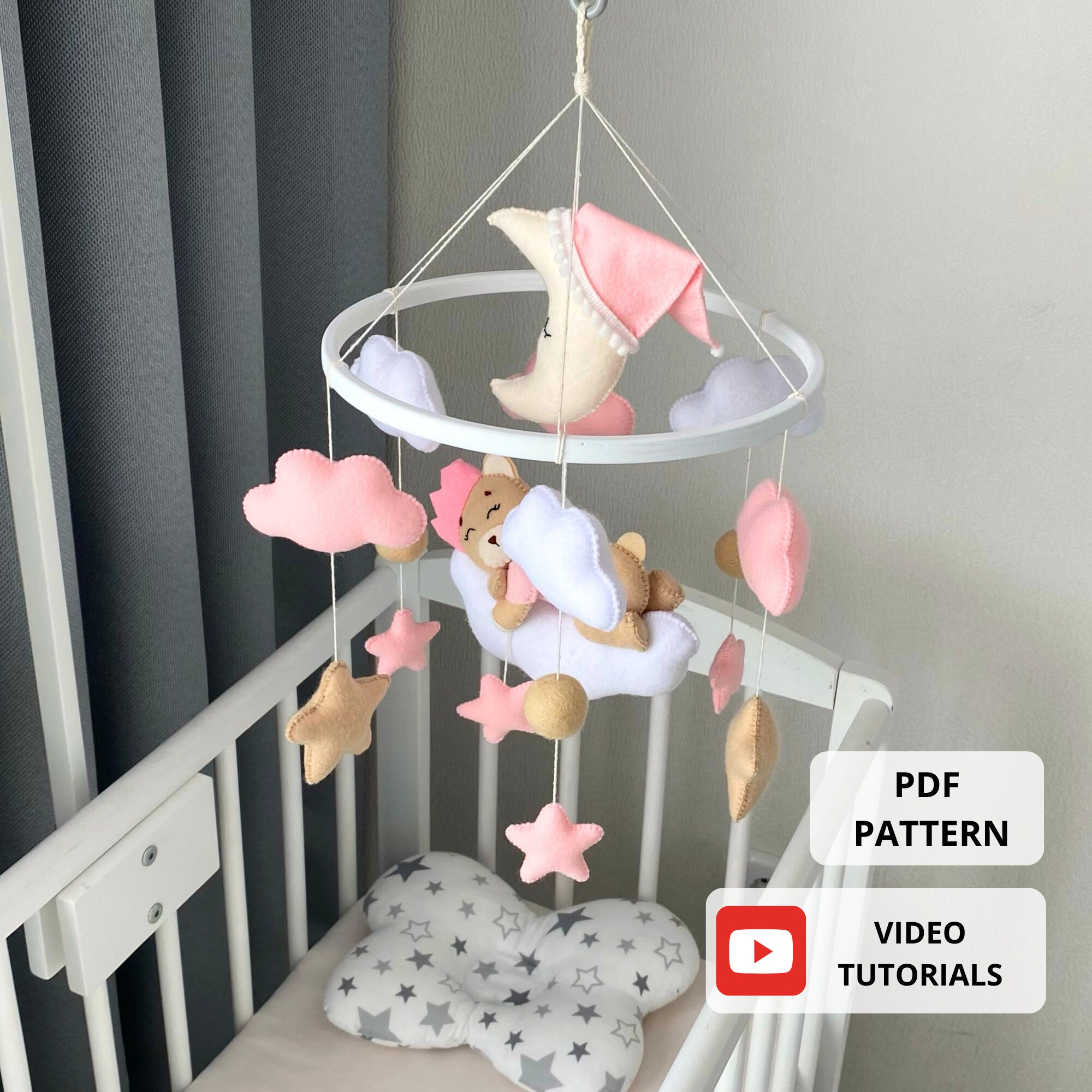 Baby Mobile Sewing Pattern PDF, Teddy Bear Pattern, Nursery Mobile DIY ...