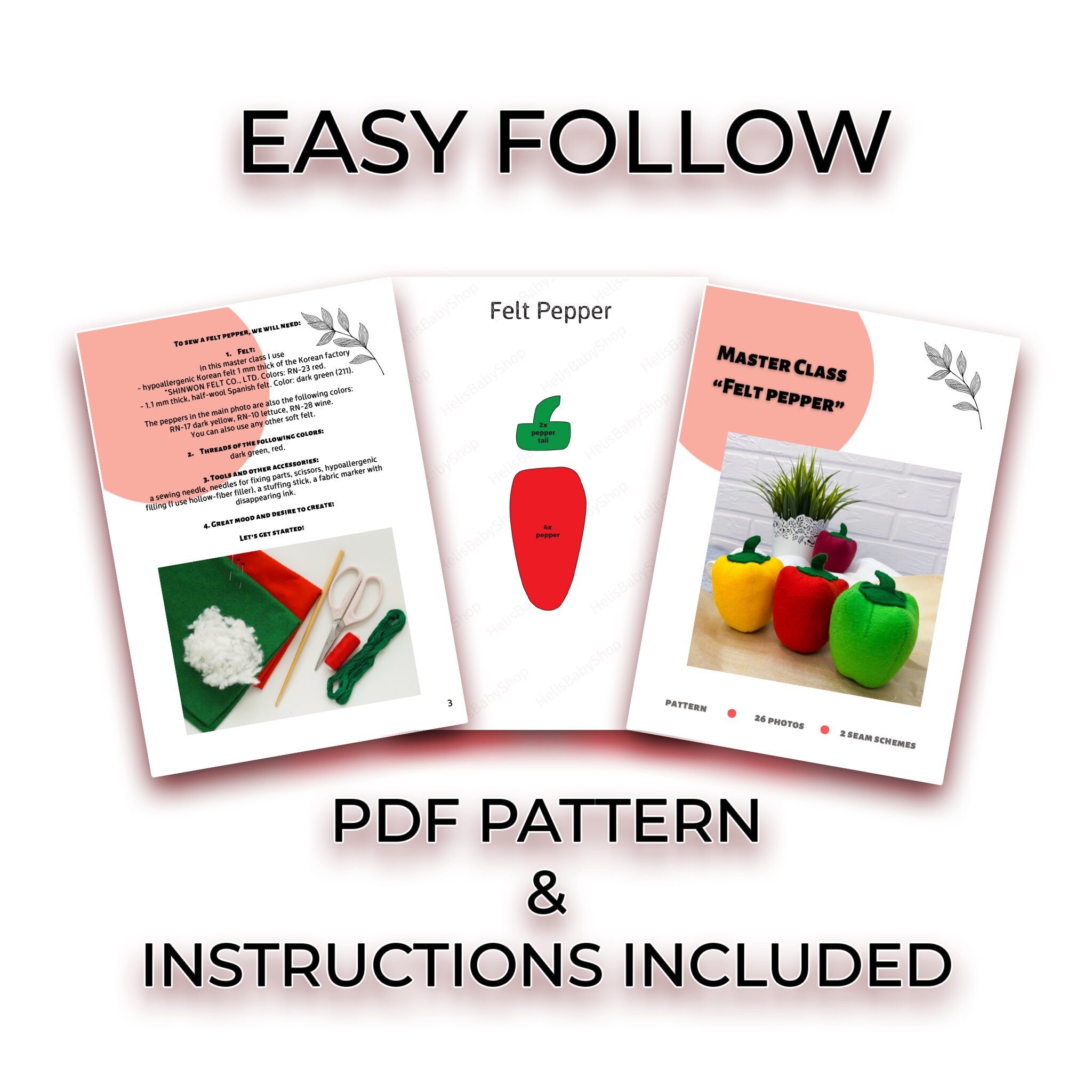 Felt Pepper Pattern DIY Felt Food Template for Kids Felt - Etsy