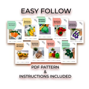 Set of 9 Felt Vegetables Patterns, Pumpkin Tomato Pepper Carrot ...