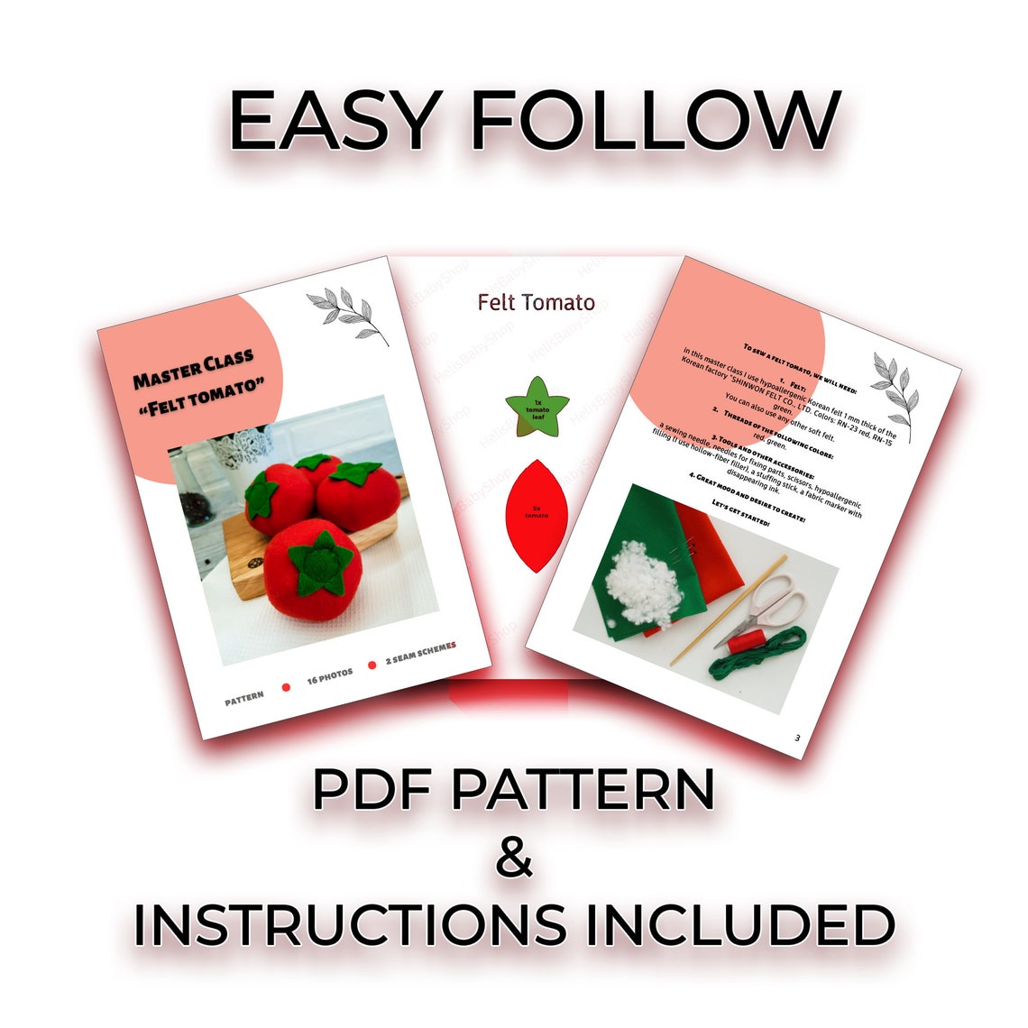 Felt Tomato Sewing Pattern and Tutorial DIY Felt Food - Etsy