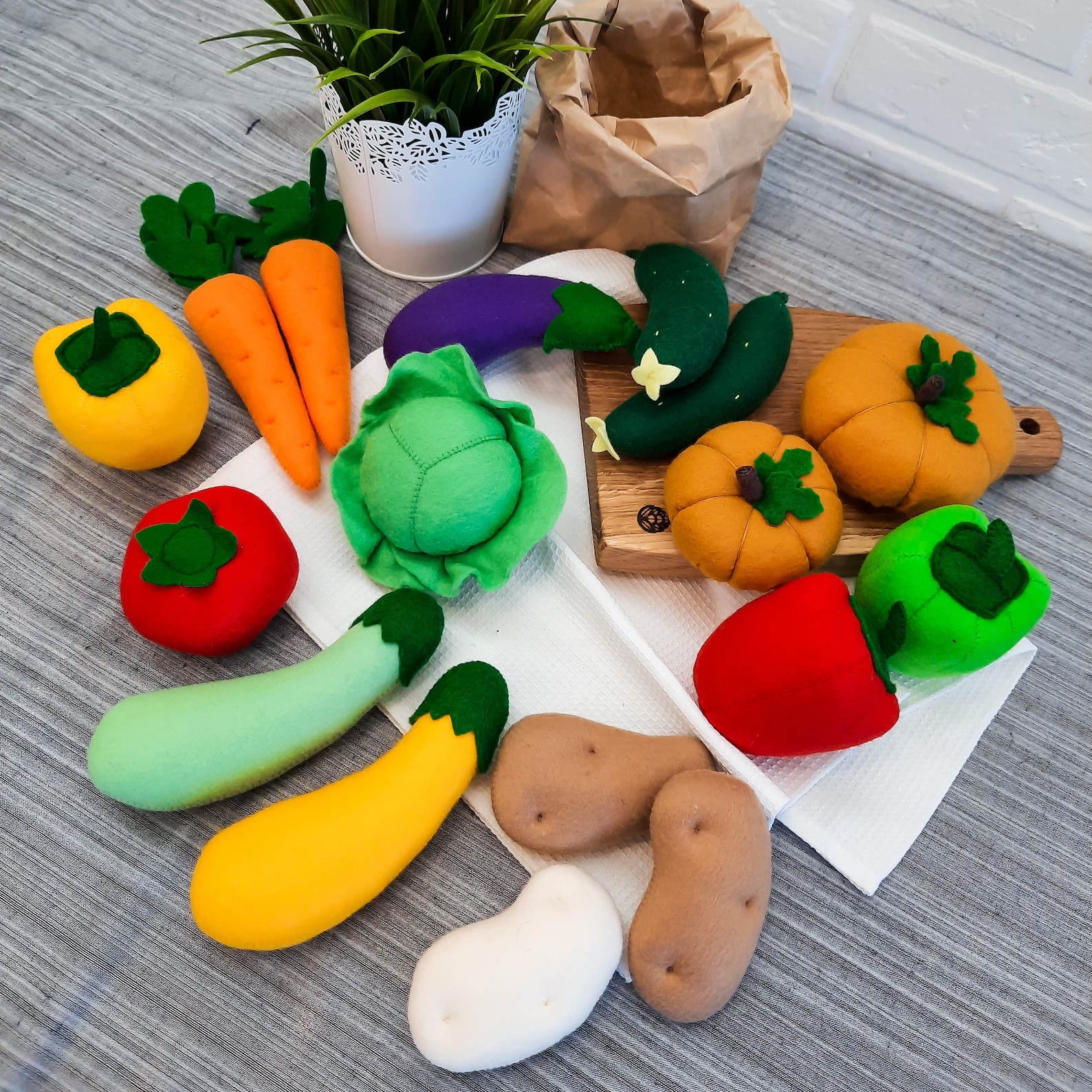 Felt Food Set, Felt Carrot Tomato Pumpkin Pepper Cucumber Potato, Felt ...