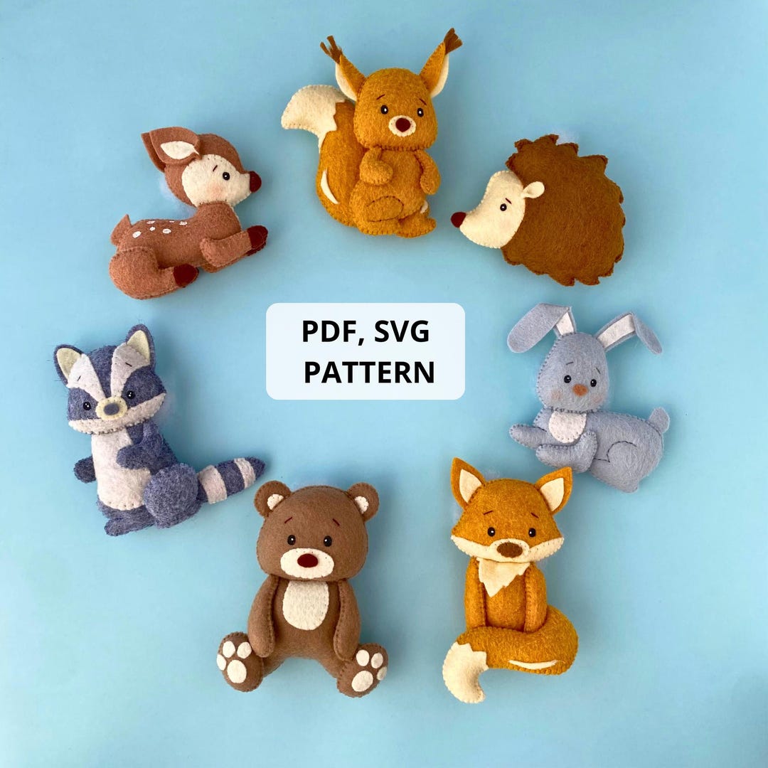 7 Woodland Stuffed Animals Pattern, Felt Animals Pattern, Forest Sewing ...